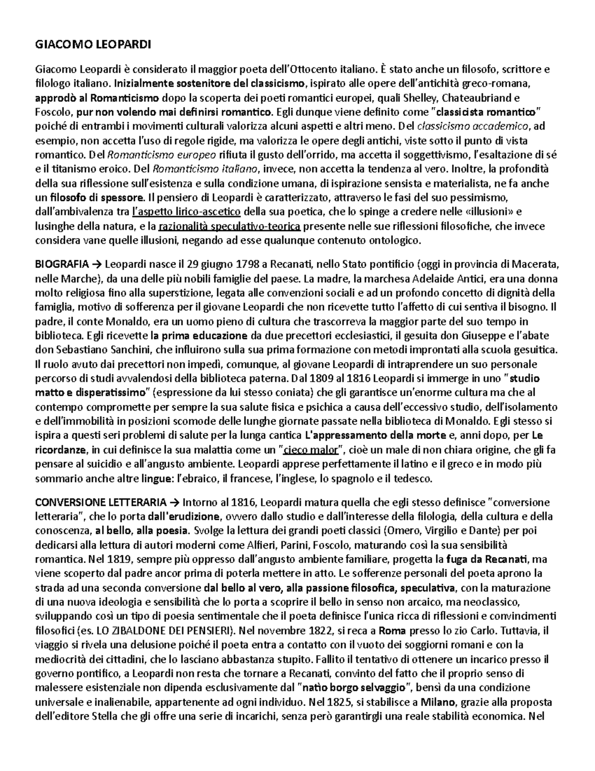 Giacomo Leopardi -vita, pensiero, produzione letteraria - GIACOMO ...