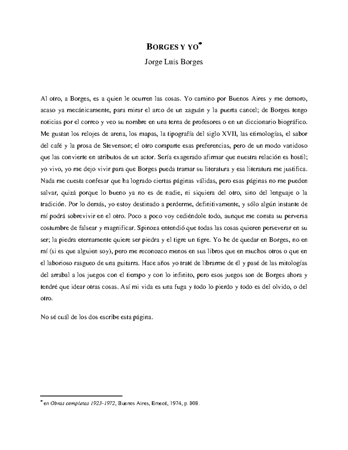 205953352 Borges y Yo Borges - BORGES Y YO Jorge Luis Borges Al otro, a ...