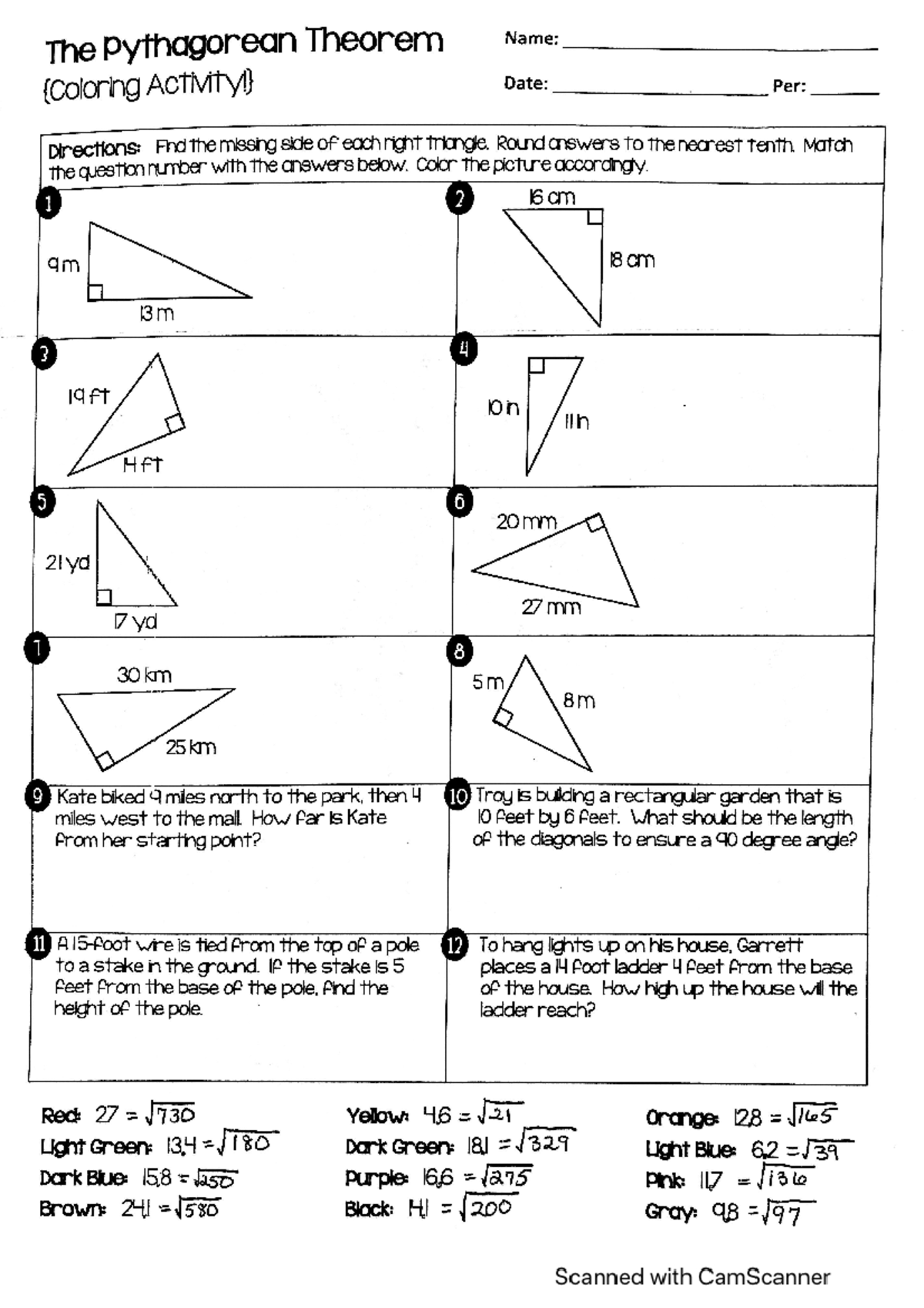 Keanu Mc Queen - PT color page - The pythagorean Theorem Name: Date ...