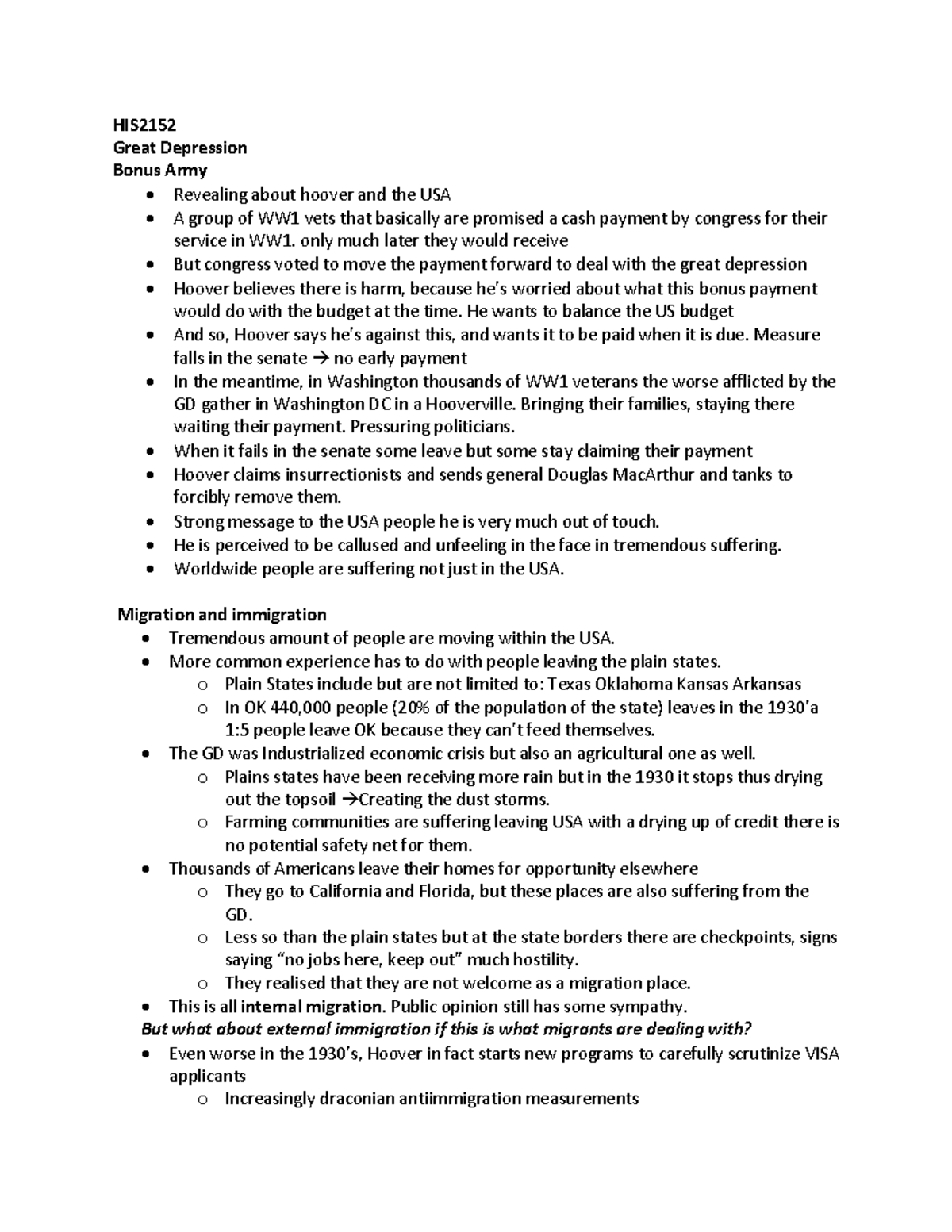HIS2152 Great Depression 2 - HIS Great Depression Bonus Army ...