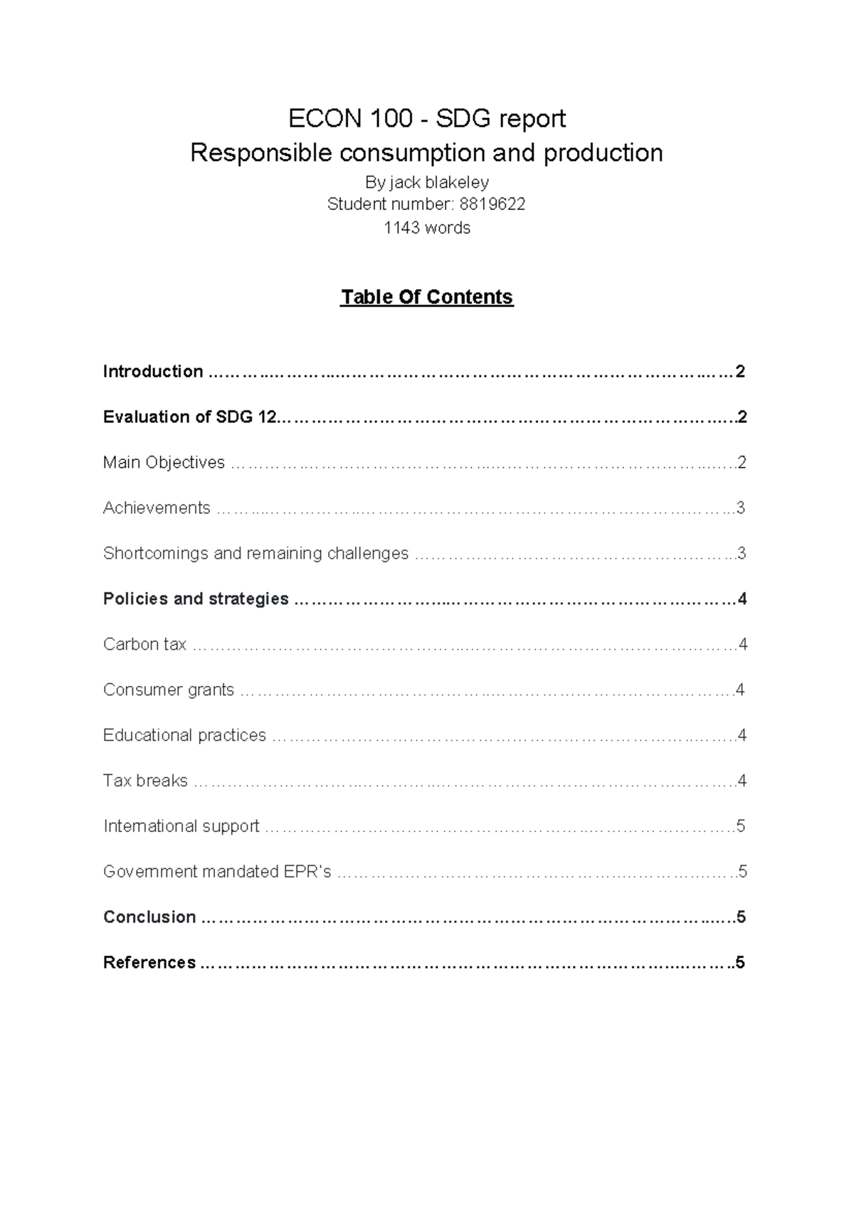ECON 100 - SDG Report - ECON 100 - SDG report Responsible consumption and production By jack ...