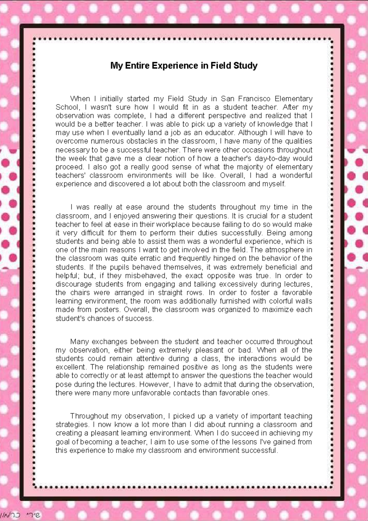 Reflection-12-3 - Reflection - My Entire Experience in Field Study When ...