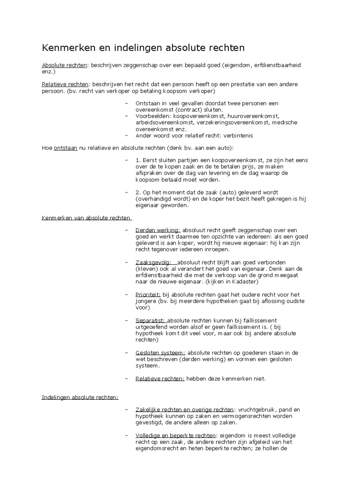 Kenmerken en indeling van absolute rechten - Kenmerken en indelingen ...
