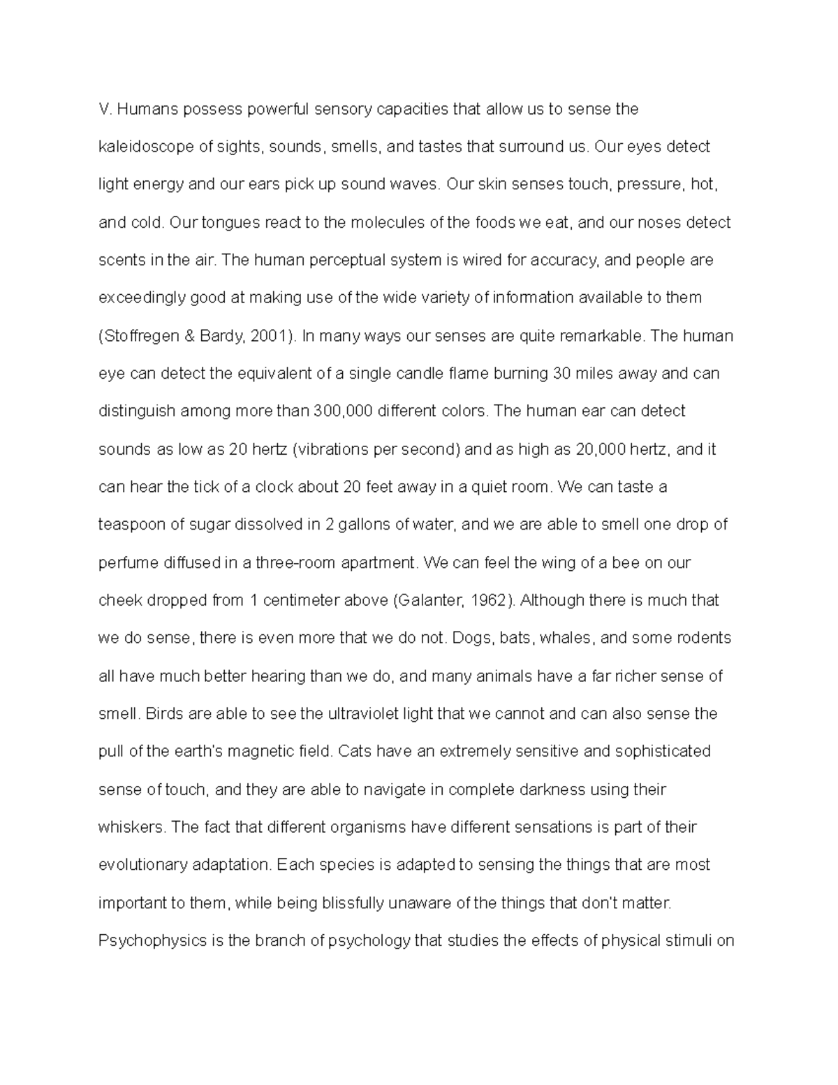 Psychology 10 - V. Humans possess powerful sensory capacities that ...