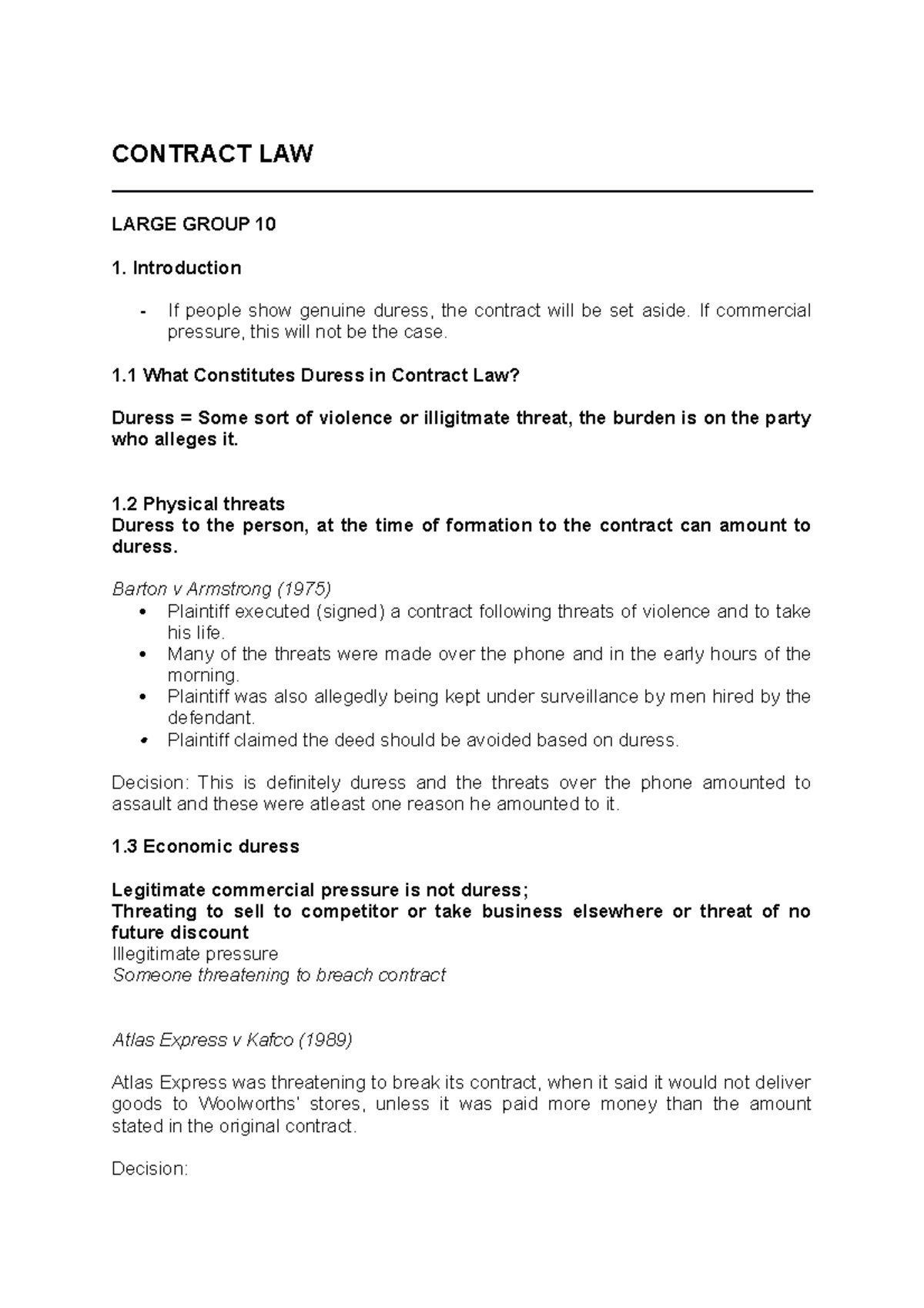 Contract LAW lg 10 copy - duress - CONTRACT LAW LARGE GROUP 10 ...