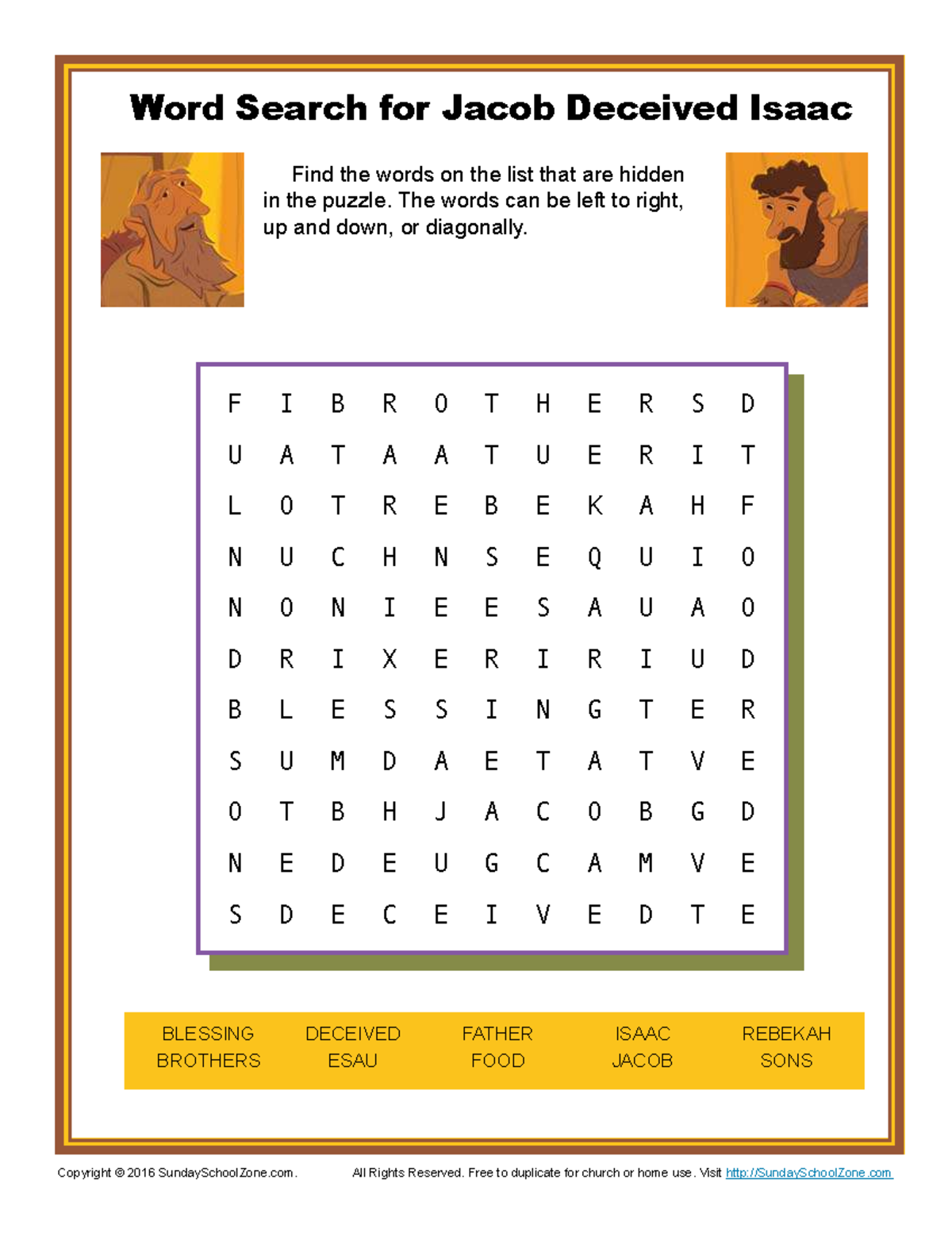 Jacob deceived isaac word search - f i b r o t h e r s d u a t a a t u ...