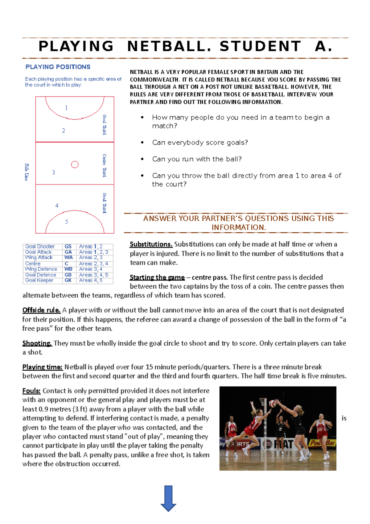 L2 lesson 5 worksheet A - hcfutguig - P L AY I N G N E T B A L L. S T U ...