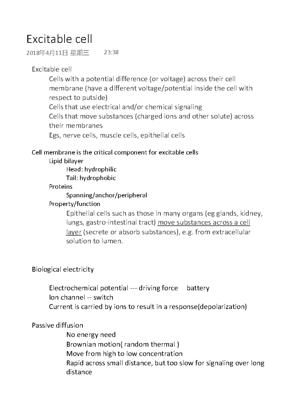 Excitable cell - Lecture notes 1-6 - Warning: TT: undefined function ...