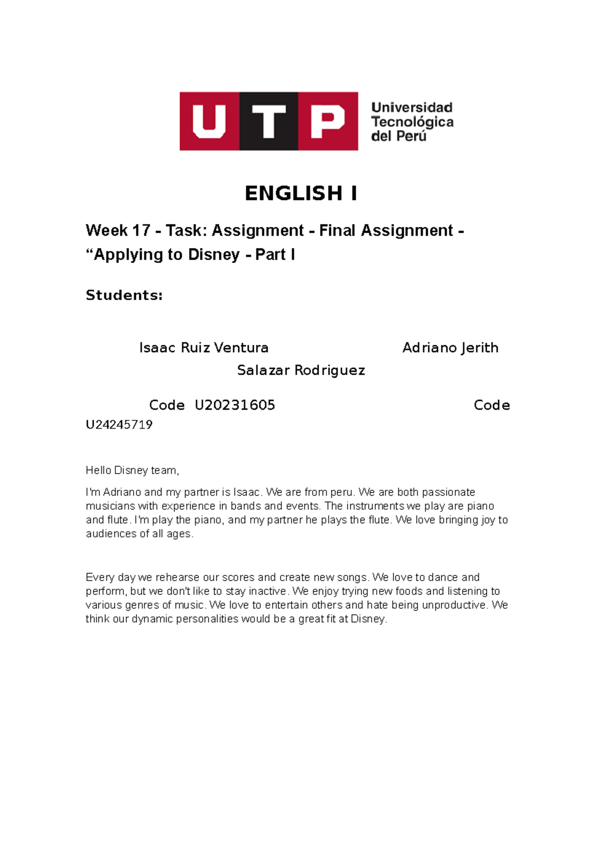 Week 17 - parte I del examen final - ENGLISH I Week 17 - Task: Assignment - Final Assignment ...