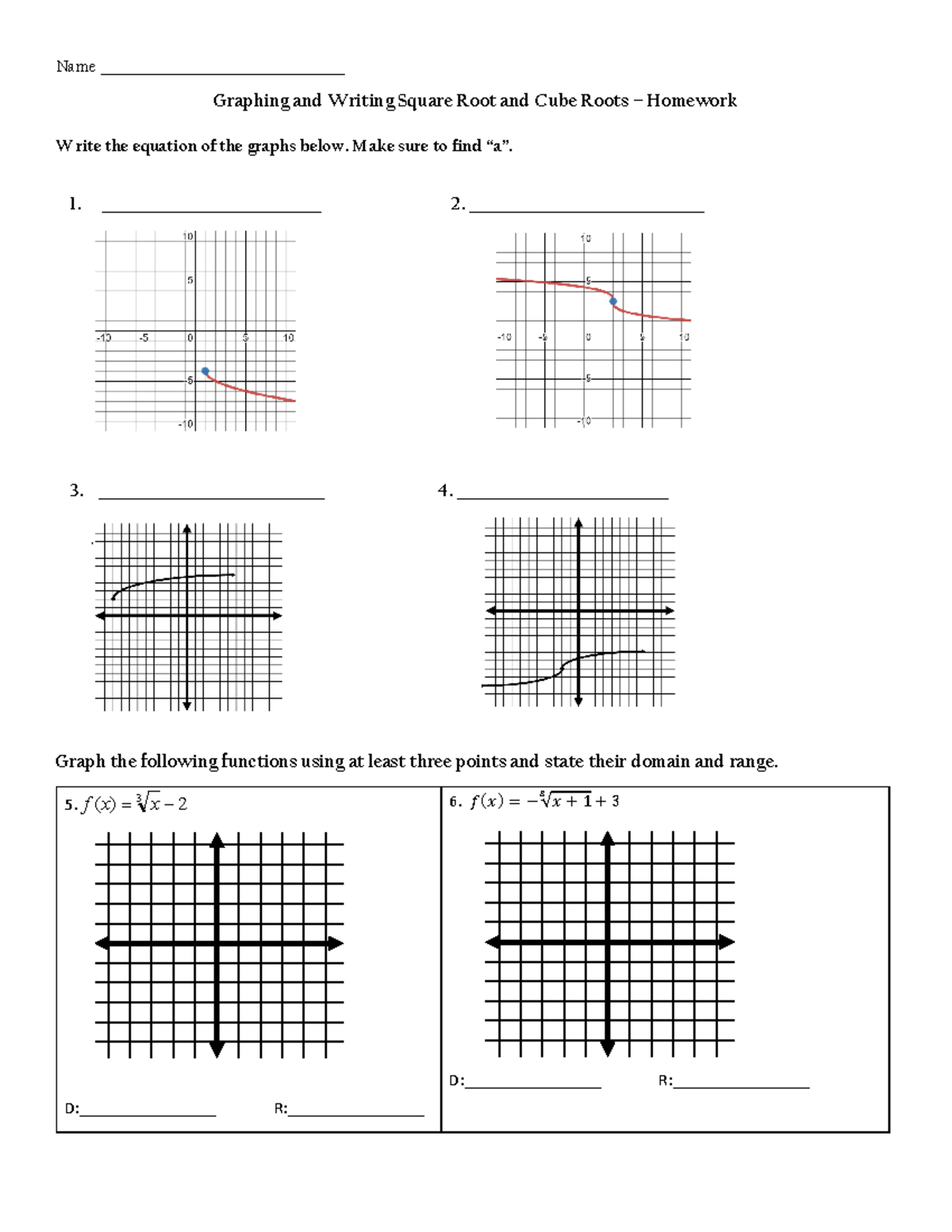 Homework Graphing Square and Cube roots - Name ...