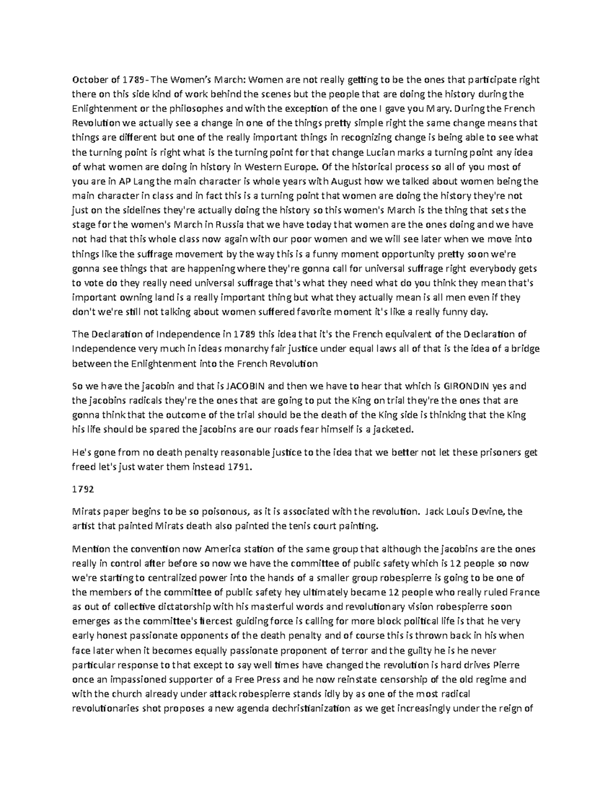 AP Euro - notes - October of 1789- The Women’s March: Women are not ...