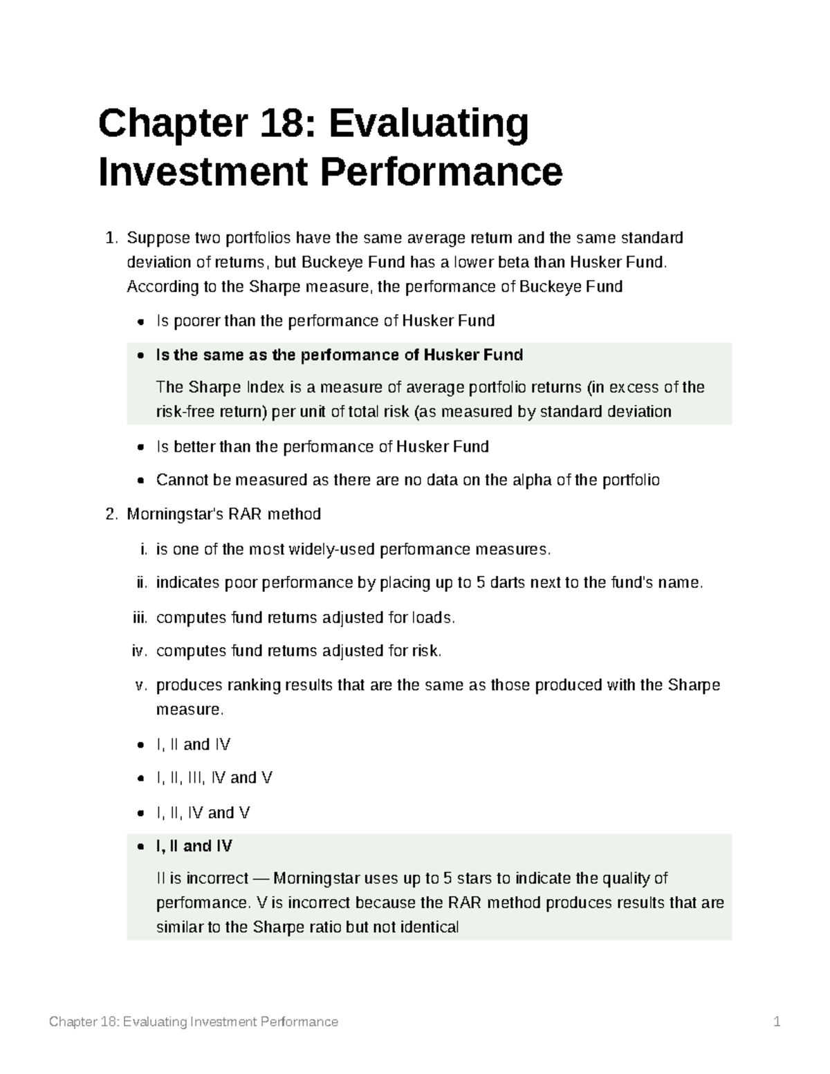 Chapter 18 Evaluating Investment Performance - FIN 4710 - Baruch ...