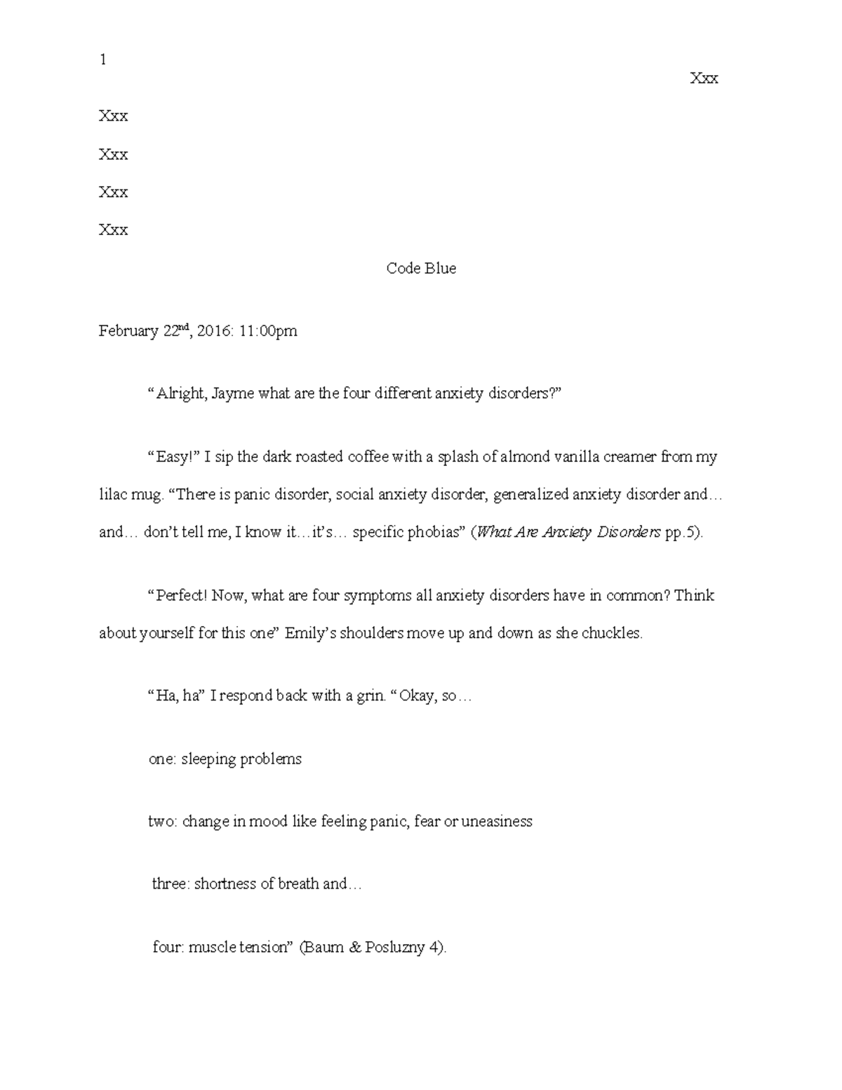 Code Blue - Note: A - Xxx Xxx Xxx Xxx Code Blue February 22nd, 2016: 11 ...