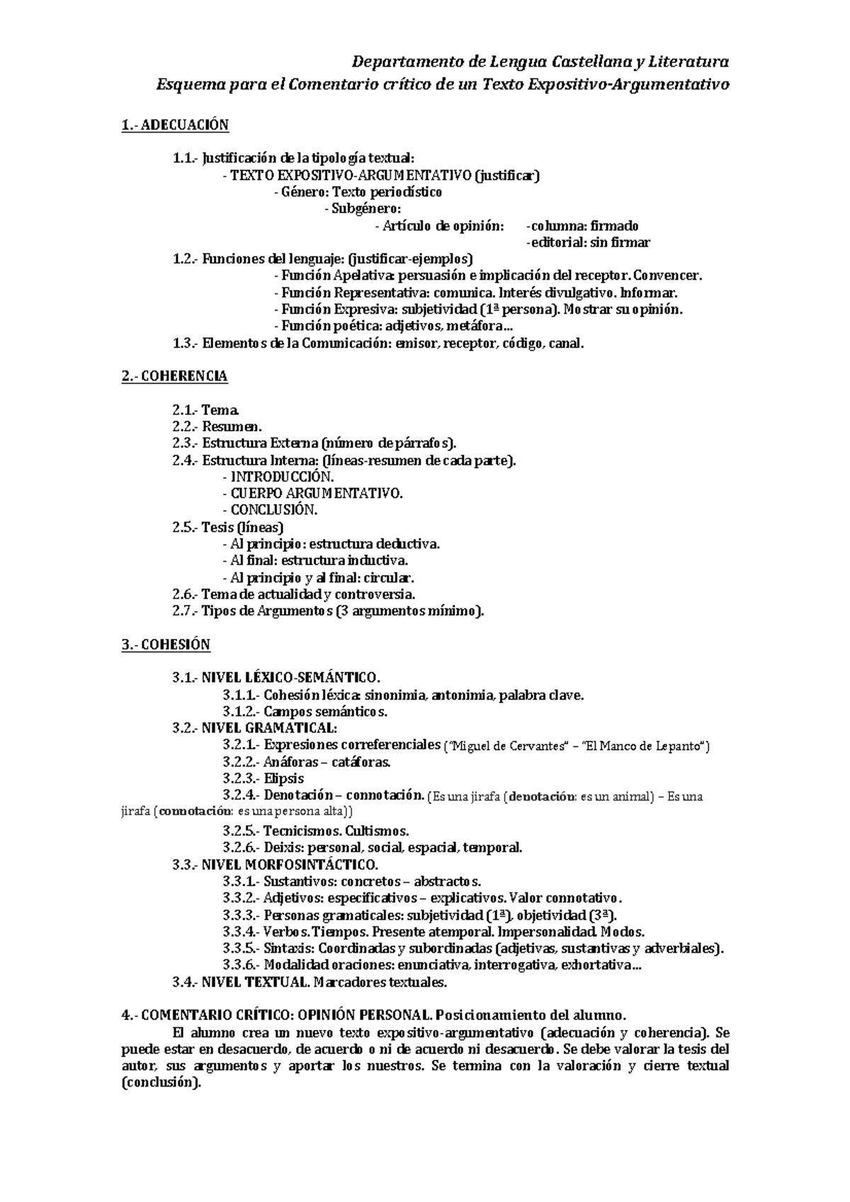 Esquema comentario - Departamento de Lengua Castellana y Literatura ...
