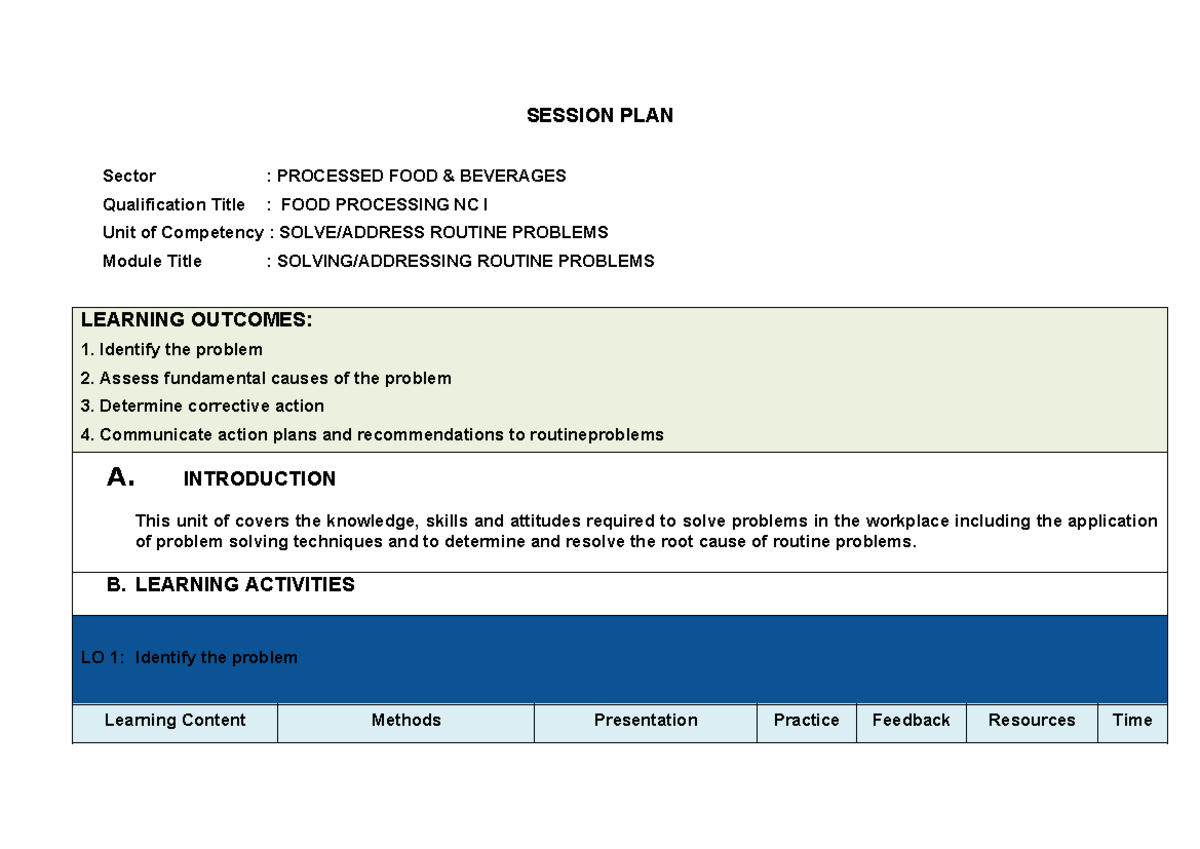 Session-PLAN educ5-1-1 - SESSION PLAN Sector : PROCESSED FOOD ...