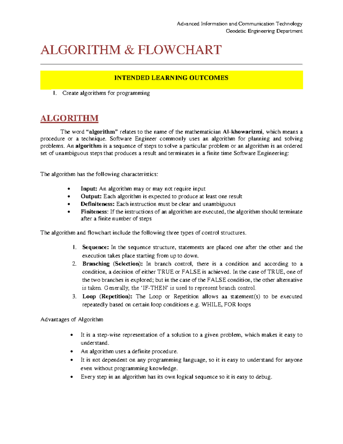 Lecture 7 Algorithm Flowcharst - Geodetic Engineering Department ...