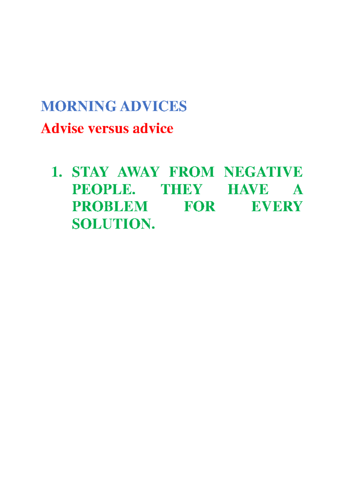 S2 Reading Comprehension text on Gratitude - MORNING ADVICES Advise ...