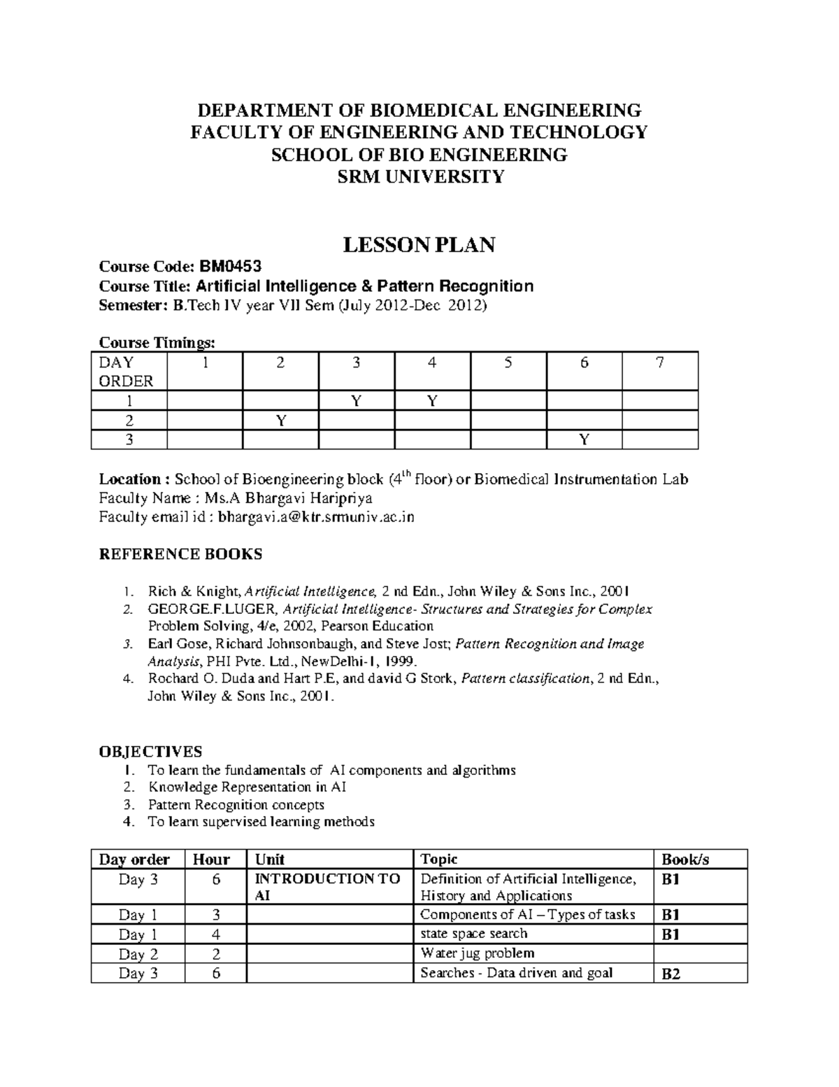 Lesson Plan - Chemistry - DEPARTMENT OF BIOMEDICAL ENGINEERING FACULTY ...