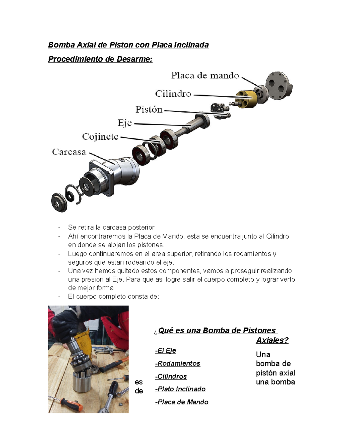 Bomba Axial de Piston con Placa Inclinada - Taller de competencias ...