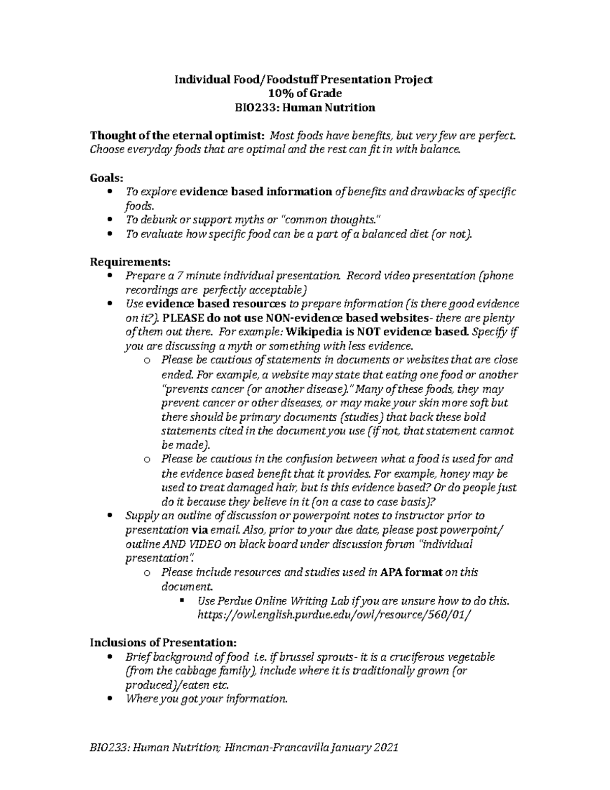 Individual Food Presentation Project - Individual Food/Foodstuff ...