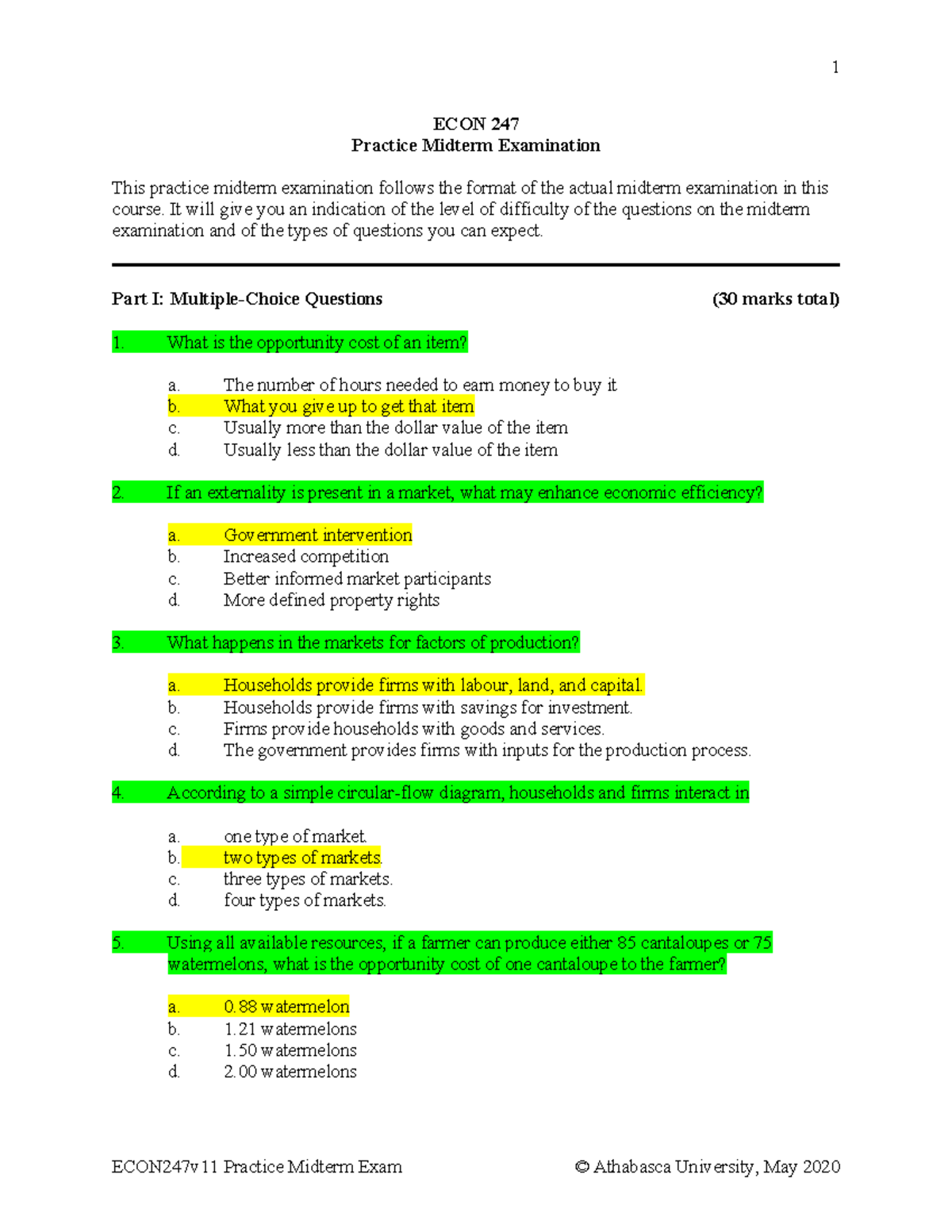 ECON247v11 Practice Midterm Exam - ECON 247 Practice Midterm Examination This practice midterm ...