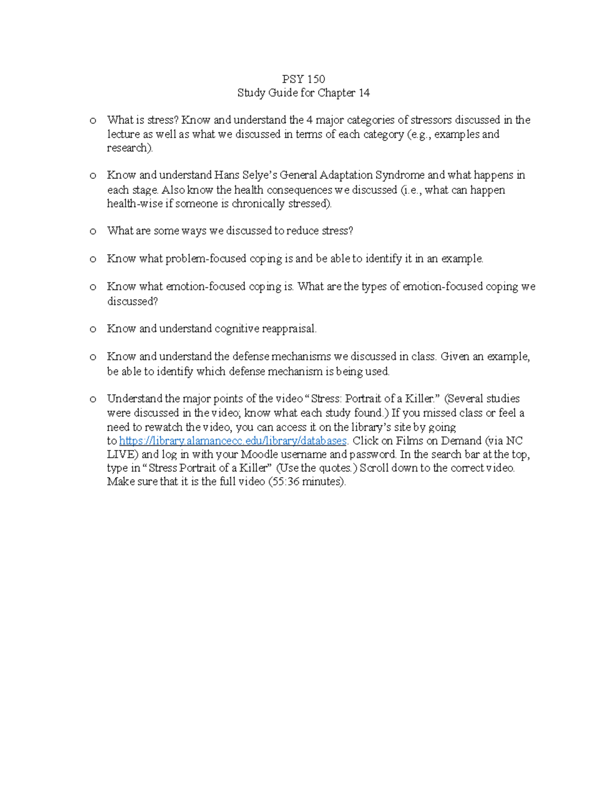 (2) Study Guide for Chapter 14 - PSY 150 Study Guide for Chapter 14 o ...