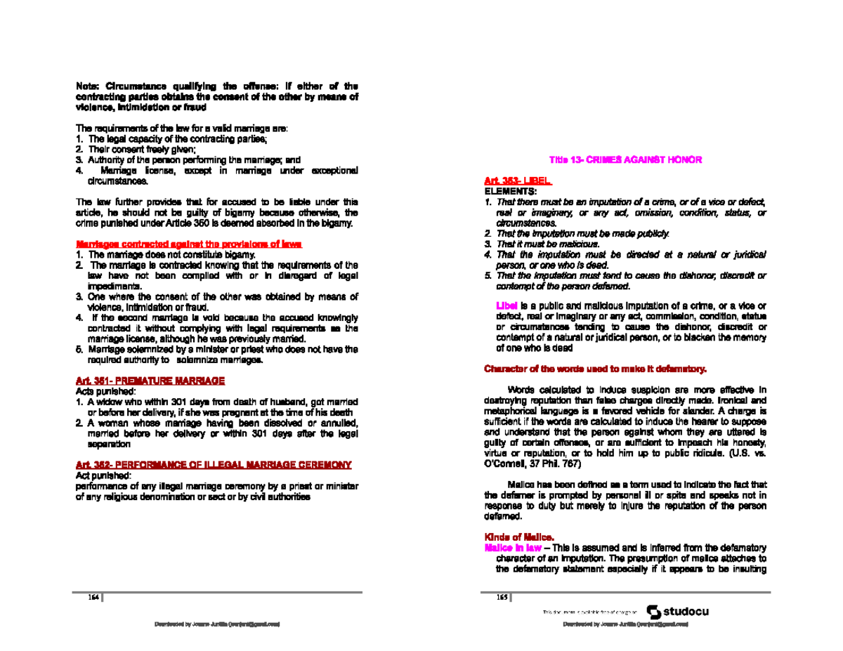 Title 13 Crimes Againts Honor and Title 14 Quasi Crims - Science ...