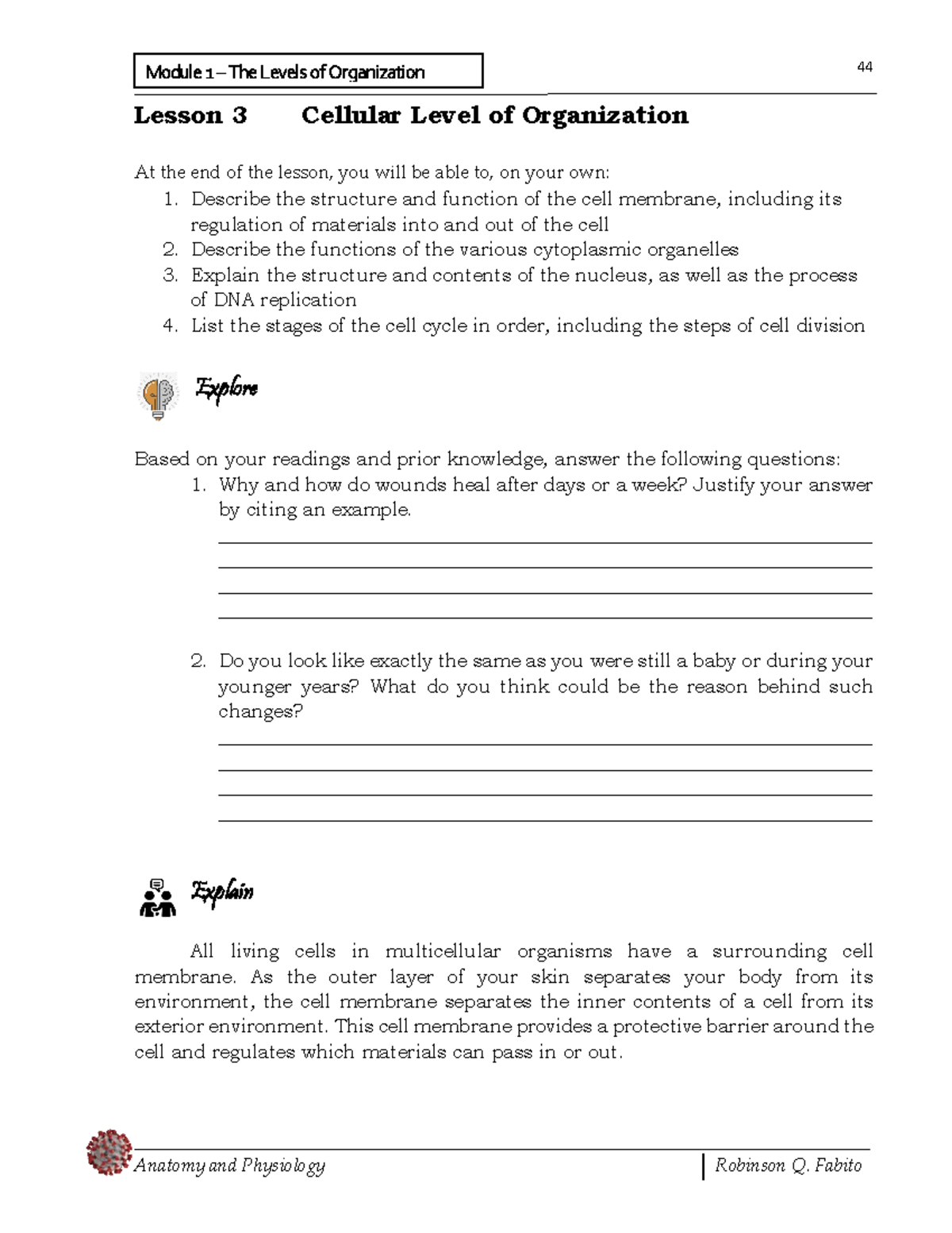 Cell-org-1 - Functions of cell and protein synthesis - Module 1 – The ...