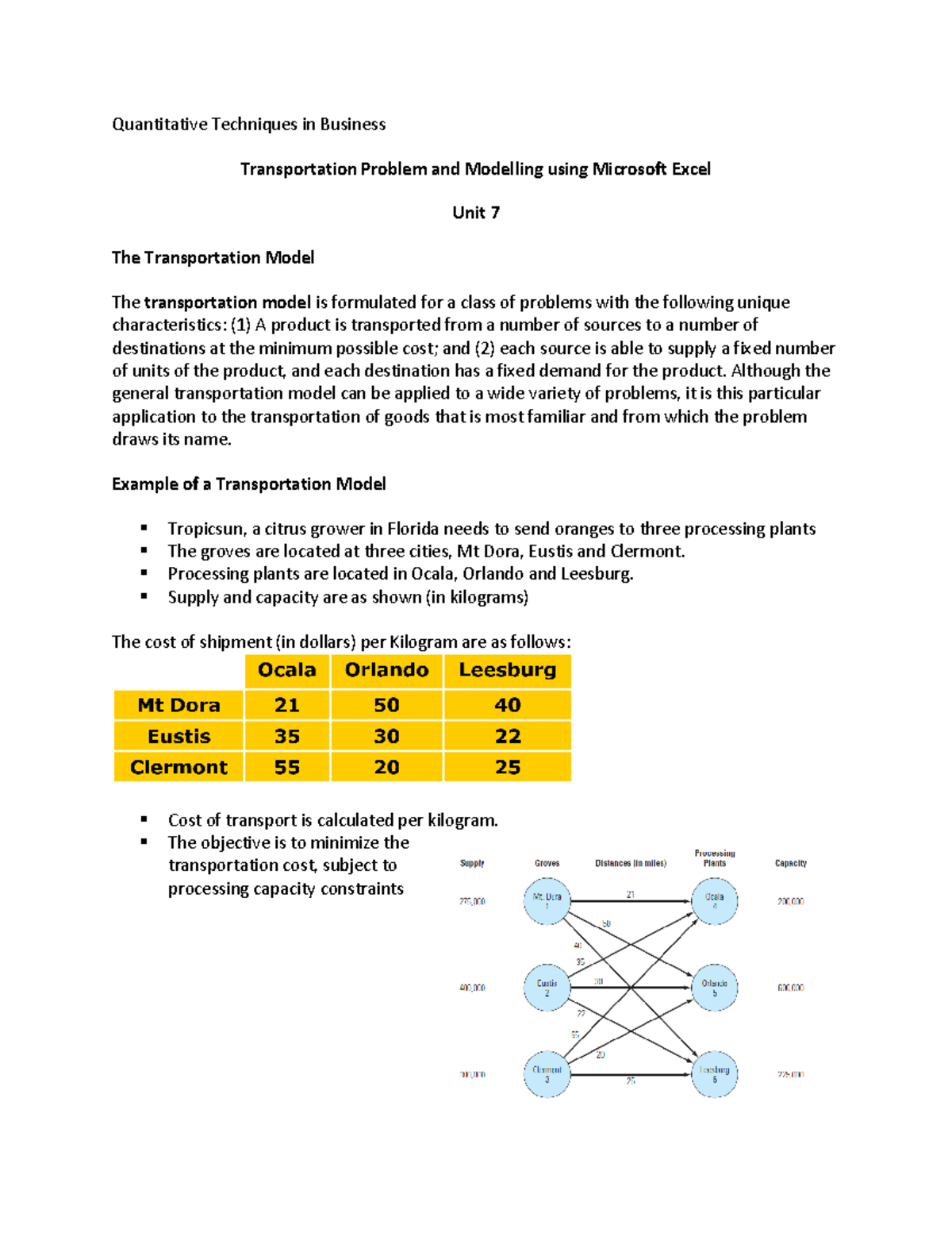 Transportation Model - Although the general transportation model can be ...