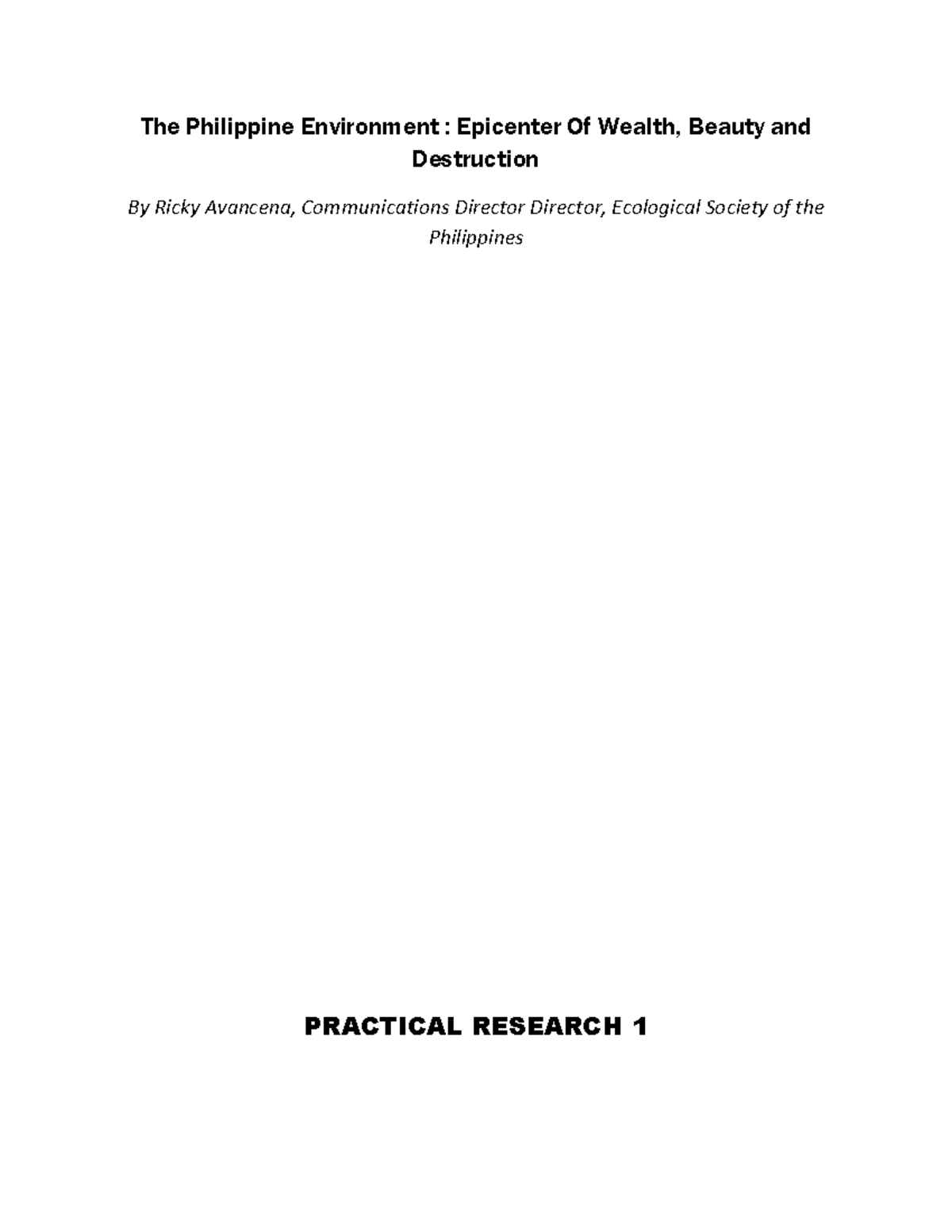 The Philippine Environment - Introduction The Philippines has been ...