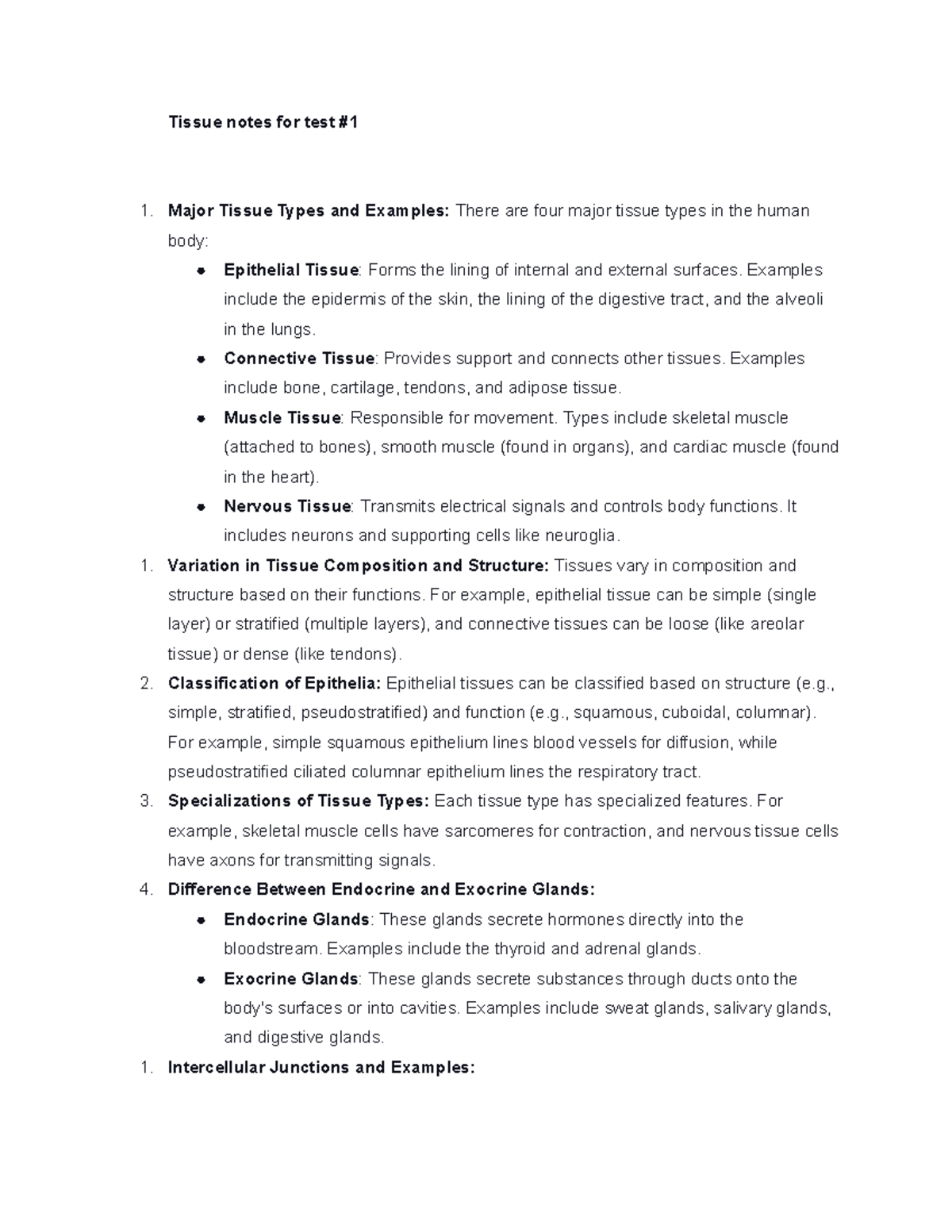 PNB 2264 -tissue notes - Tissue notes for test # Major Tissue Types and ...