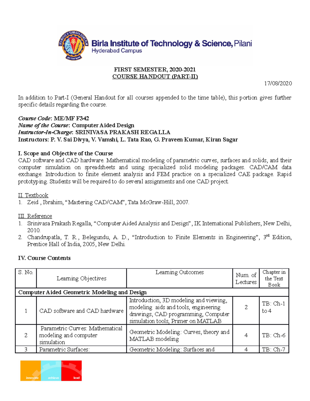 ME-MF-F342 Sem I 2020-21-ver-14-08-2020 - FIRST SEMESTER, 2020- COURSE HANDOUT (PART-II) 17/08 ...