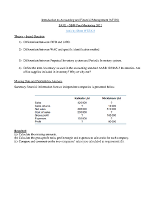 AF102 Exam - AF Introduction to Accounting & Financial Management Part ...