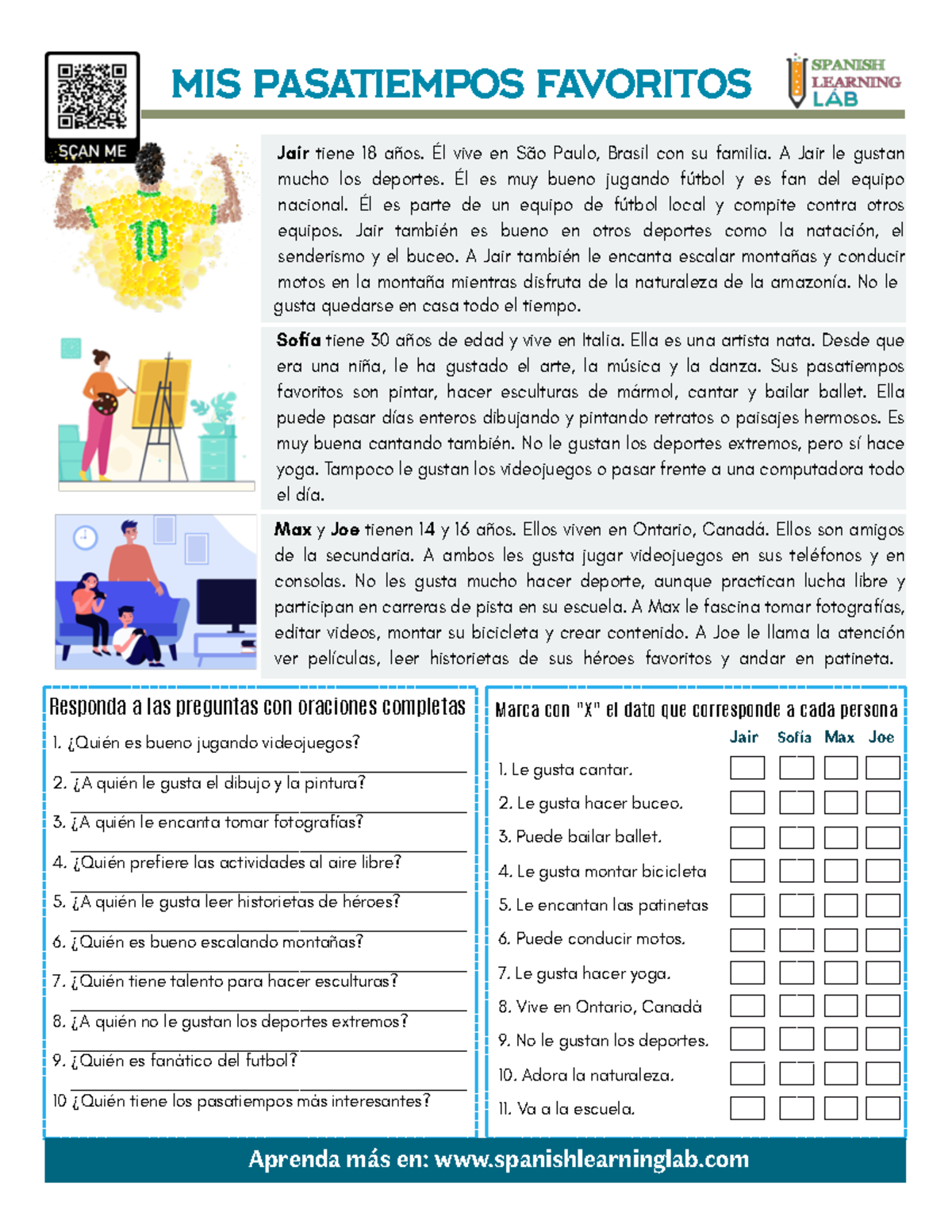 Mis pasatiempos pdf lectura my hobbies Spanish worksheet - MIS ...
