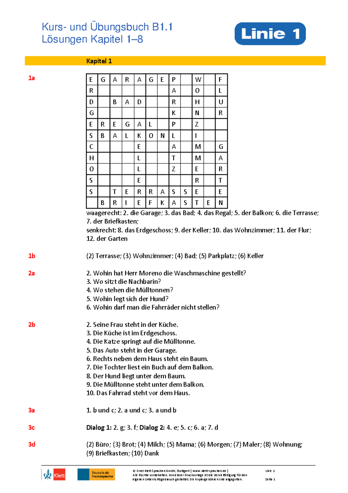 Linie 1 B1.1 Loesungen Ue B - Lösungen Kapitel 1– © Ernst Klett ...