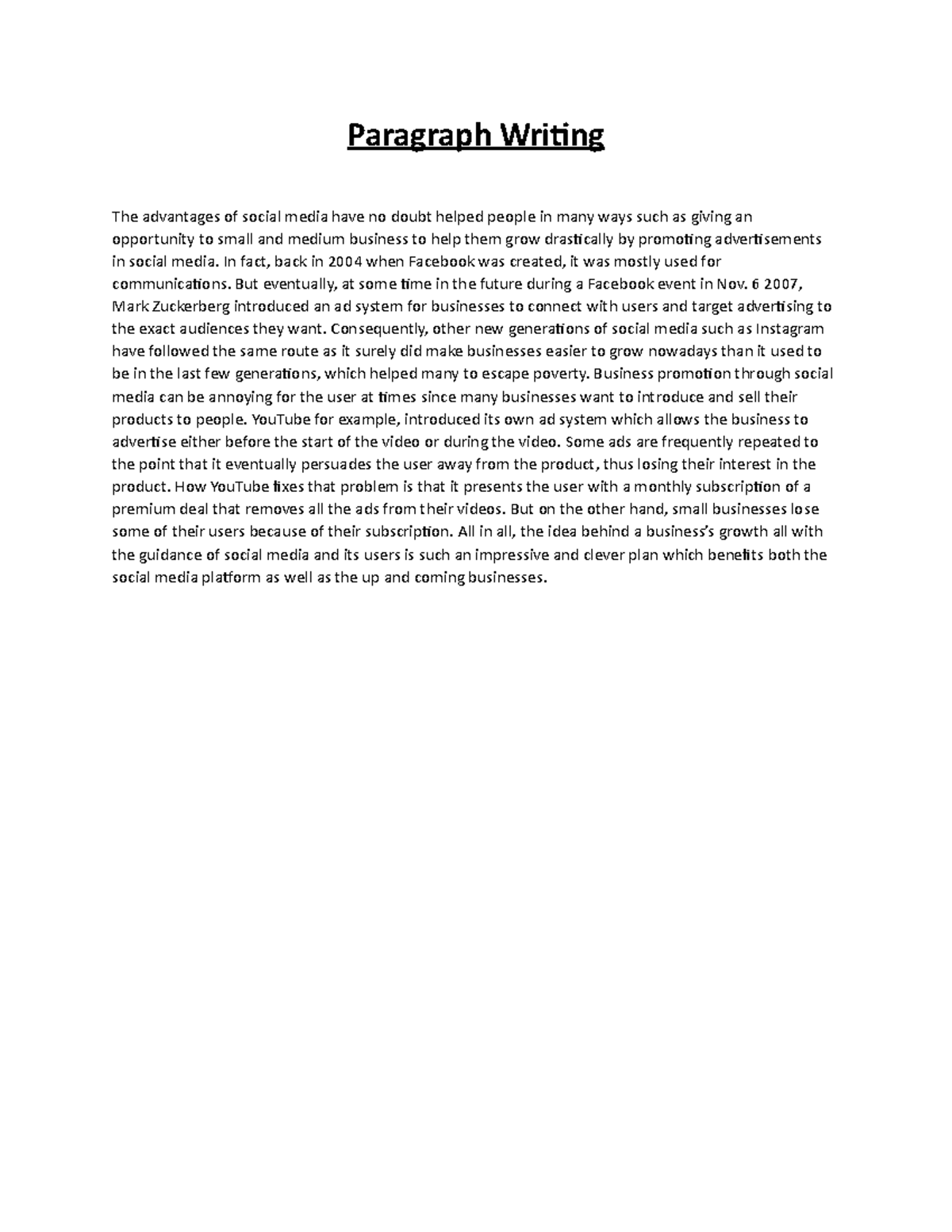 Paragraph Writing (Improved) - Paragraph Writing The advantages of ...