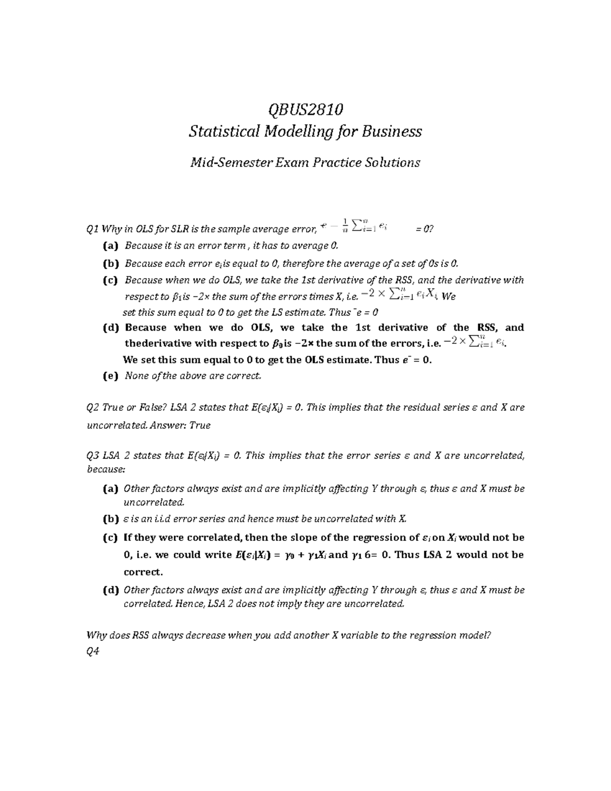 QBUS2810 MS Exam Practice Solutions - QBUS2810 - USyd - Studocu