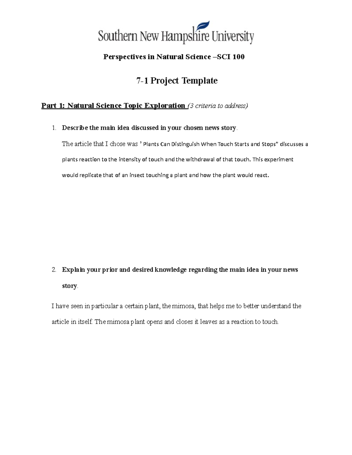 Project 7-1 - Perspectives in Natural Science –SCI 100 7-1 Project ...