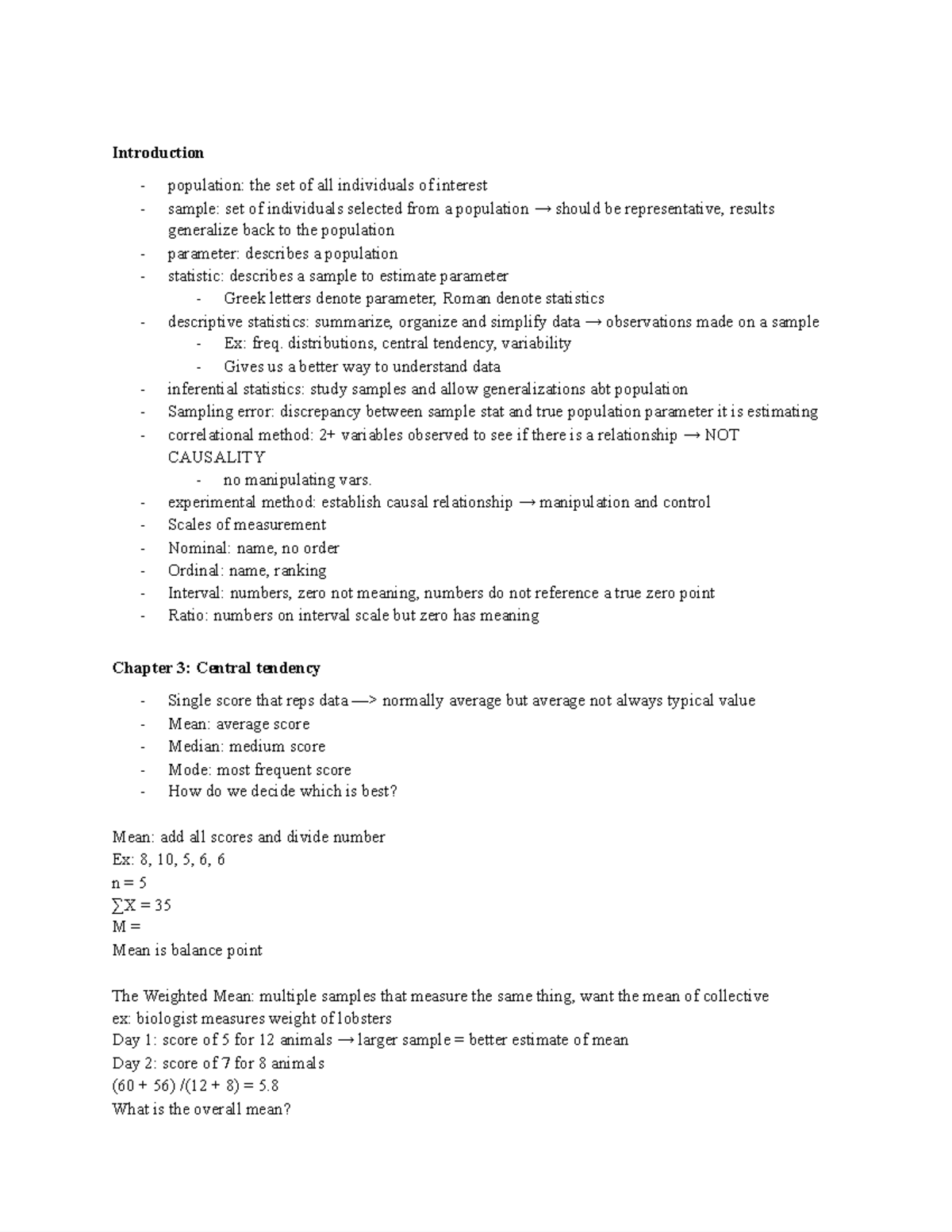 Psych 60 Intro-3 Notes - Professor Lowe - Introduction population: the ...