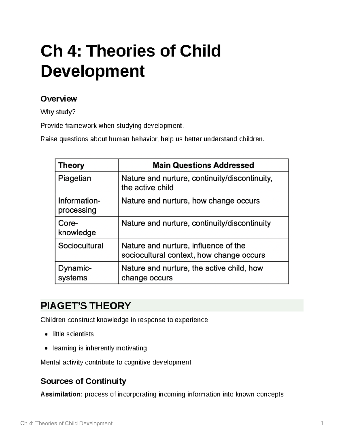 Ch 4 Theories of Child Development - Ch 4: Theories of Child ...