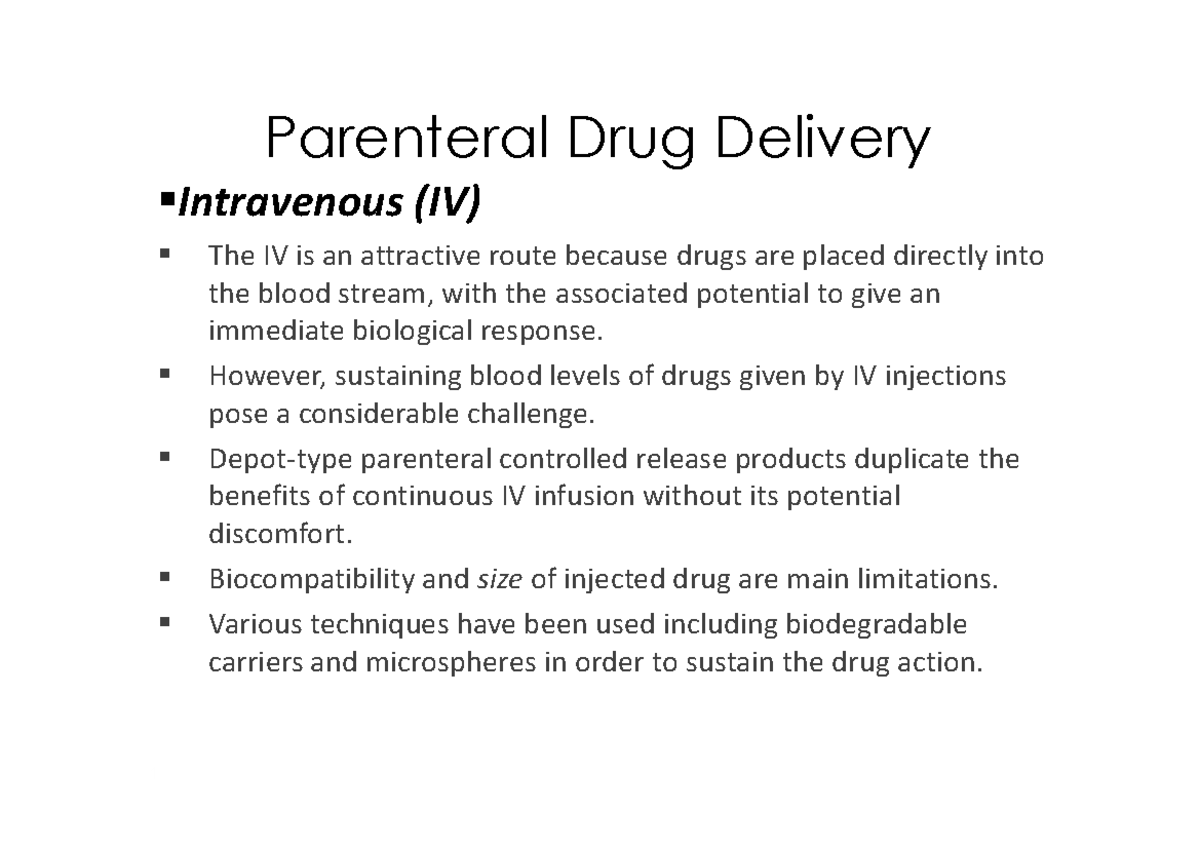 Parentral route of adminestertion - Parenteral Drug Delivery ...
