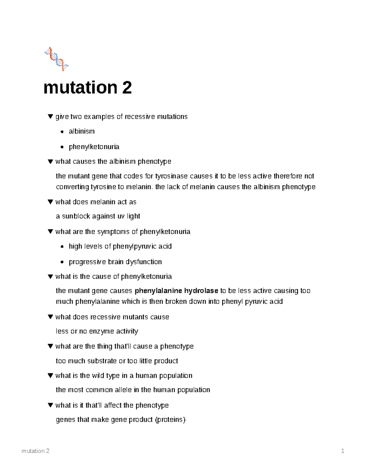 Mutation 2 - Lecture notes 2 - BIOL2039 - Studocu