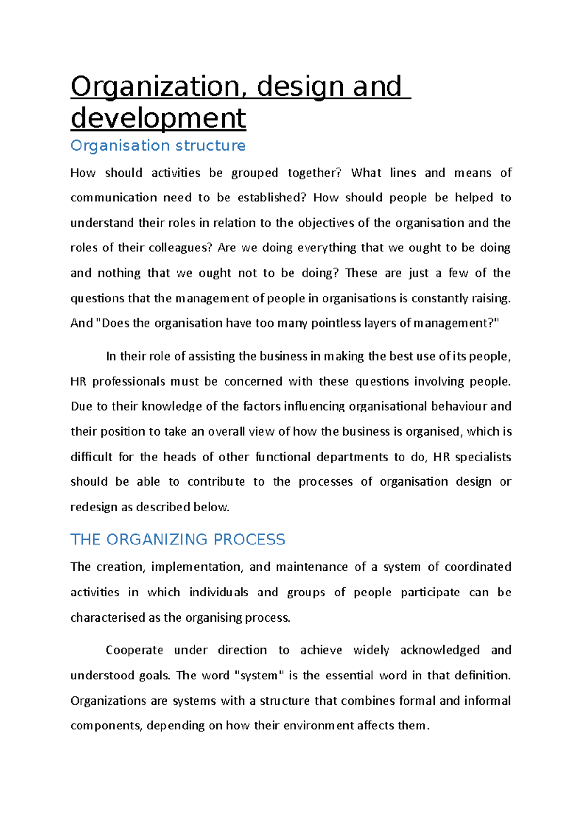 Organization, design and development - Organization, design and ...