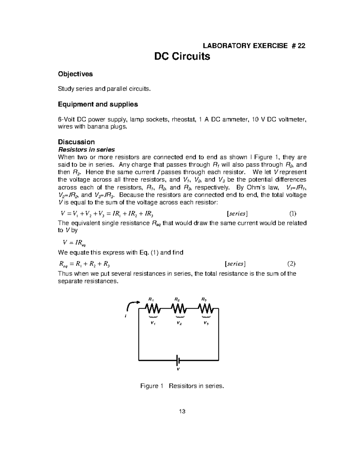 PHYS 120 DC Circuits - Course practice - LABORATORY EXERCISE # 22 DC ...