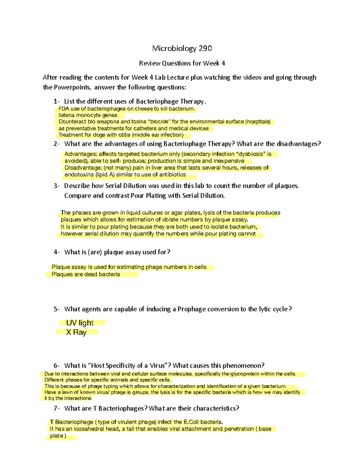 Micro lab study guides file - Microbiology 290 Review Questions for ...