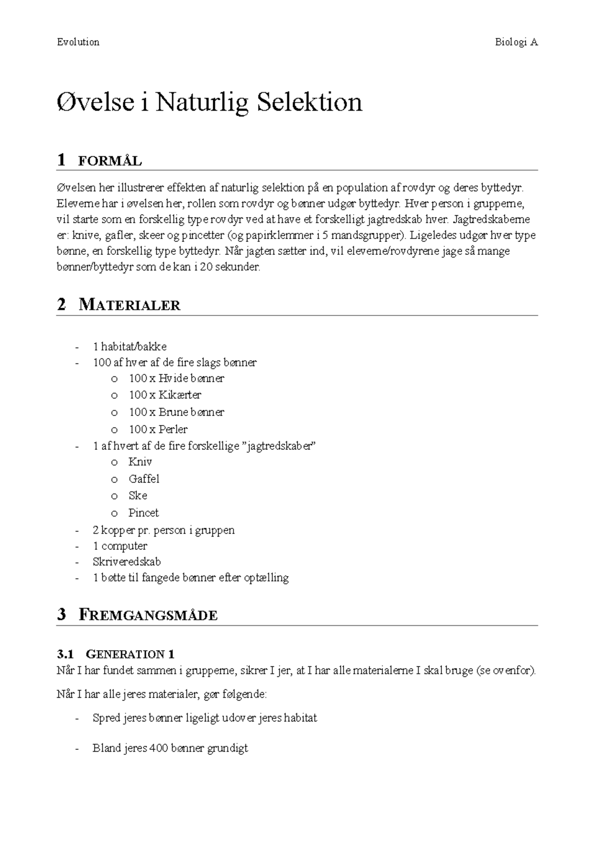 Evolutionsforsøg med bønner - Evolution Biologi A Øvelse i Naturlig ...