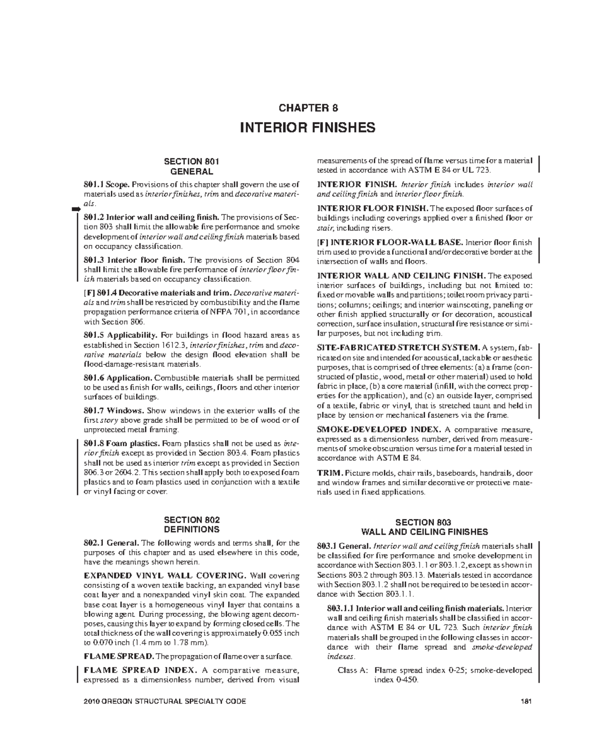 Chapter 8 Interior Finishes - CHAPTER 8 INTERIOR FINISHES SECTION 801 ...