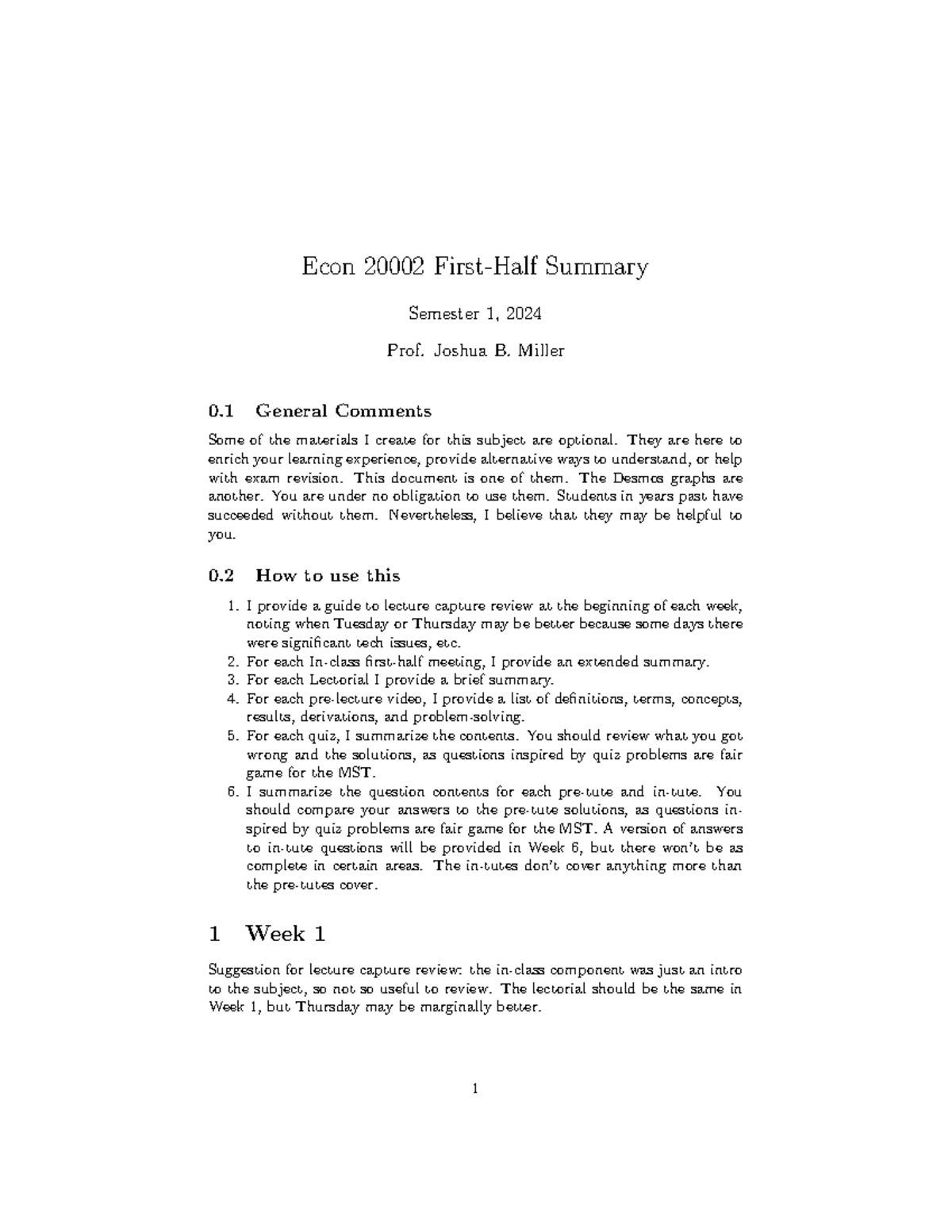 Summary Econ2000 2 - Econ 20002 First-Half Summary Semester 1, 2024 ...