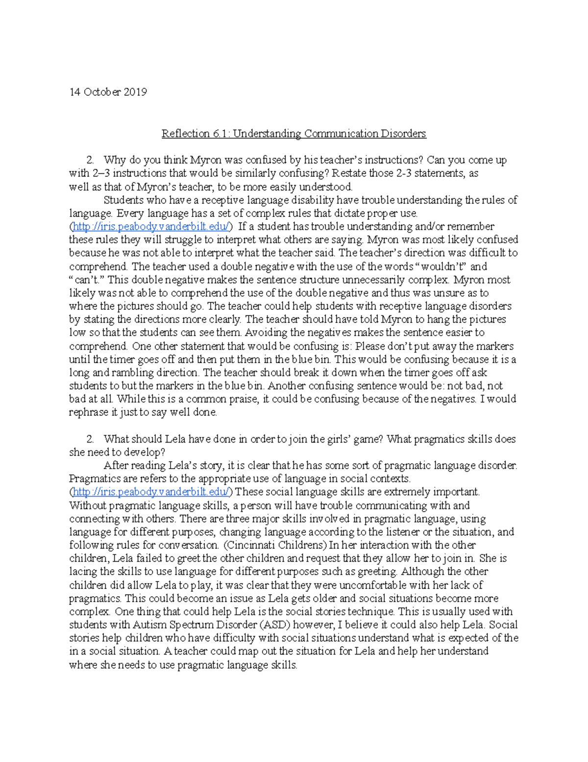 Reflection 6: Understanding Communication Disorders - 14 October 2019 ...
