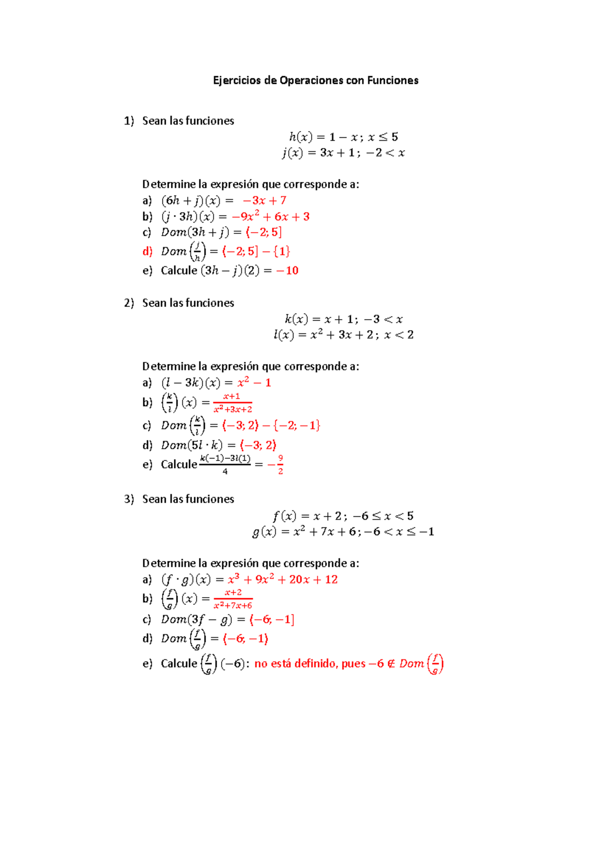 Ejercicios Operaciones con funciones - Ejercicios de Operaciones con ...